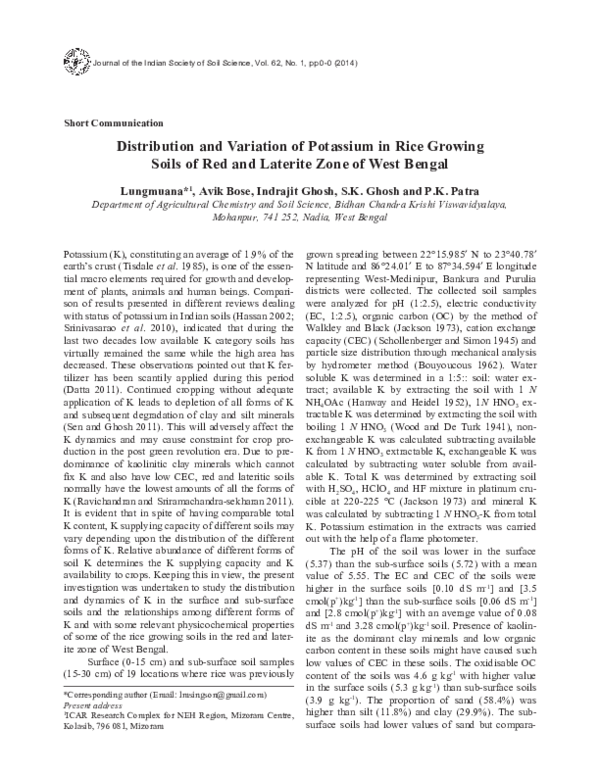 (PDF) Distribution and Variation of Potassium in Rice Growing Soils of ...