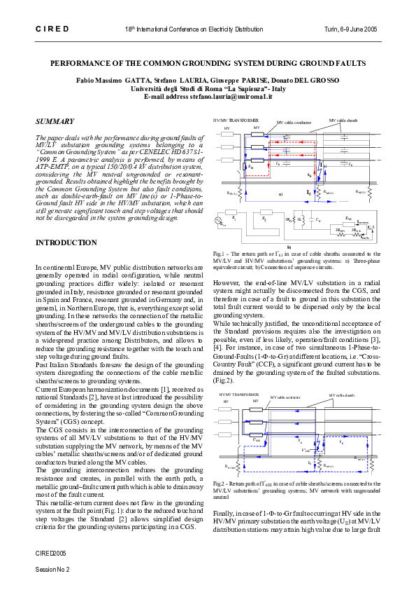 (PDF) Performance of the common grounding system during ground faults