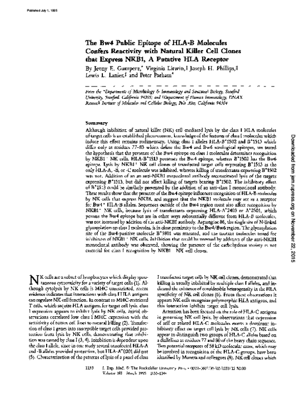 (PDF) The Bw4 public epitope of HLA-B molecules confers reactivity with ...