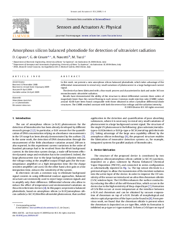(PDF) Amorphous silicon balanced photodiode for detection of ultraviolet radiation