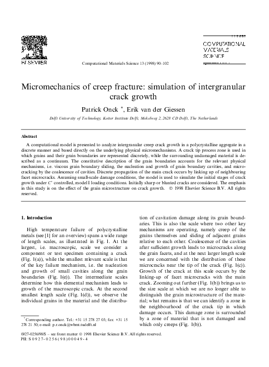 (PDF) Micromechanics of creep fracture: simulation of intergranular crack growth