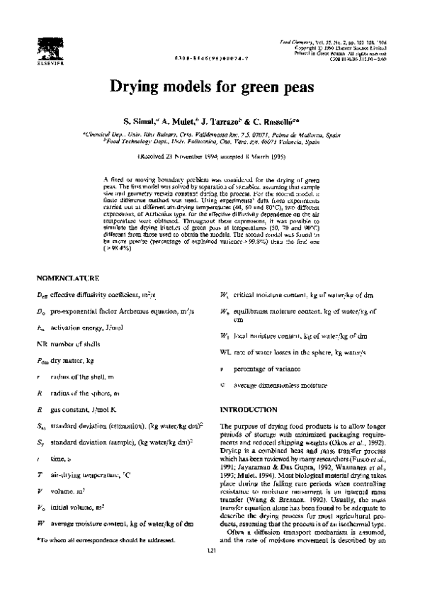 (PDF) Drying models for green peas