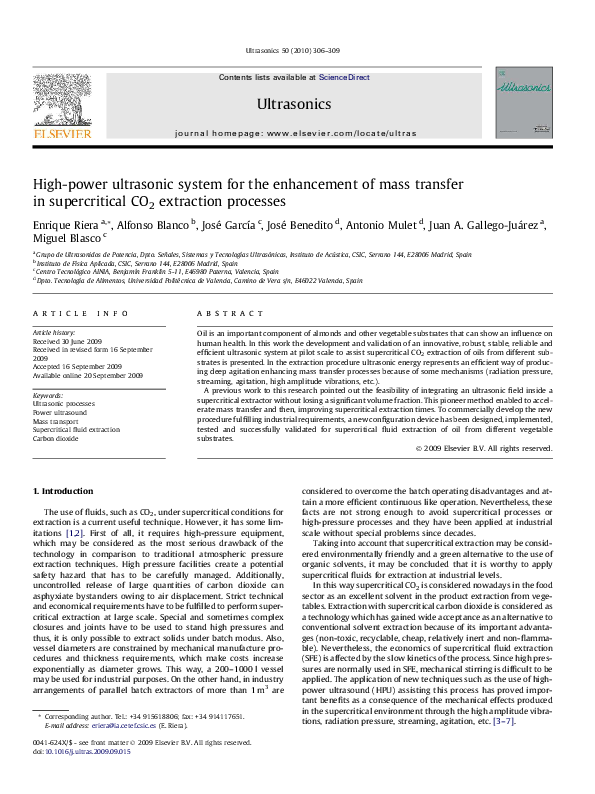 (PDF) High-power ultrasonic system for the enhancement of mass transfer ...