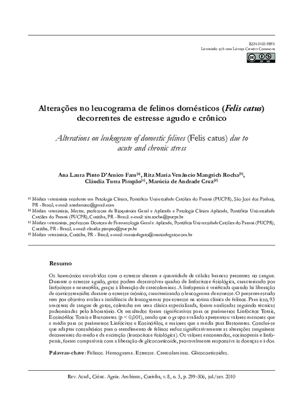 (PDF) Alterations on leukogram of domestic felines (Felis catus) due to ...