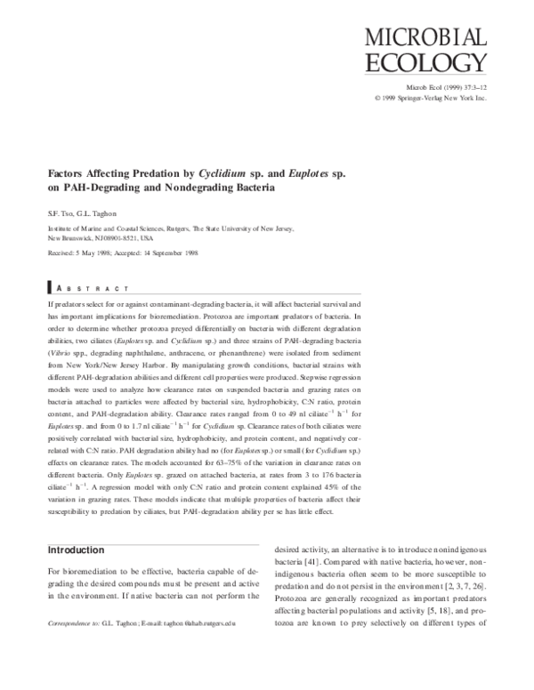 (PDF) Factors Affecting Predation by Cyclidium sp. and Euplotes sp. on ...