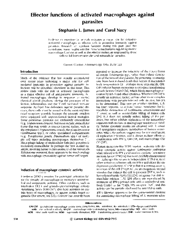(PDF) Effector functions of activated macrophages against parasites
