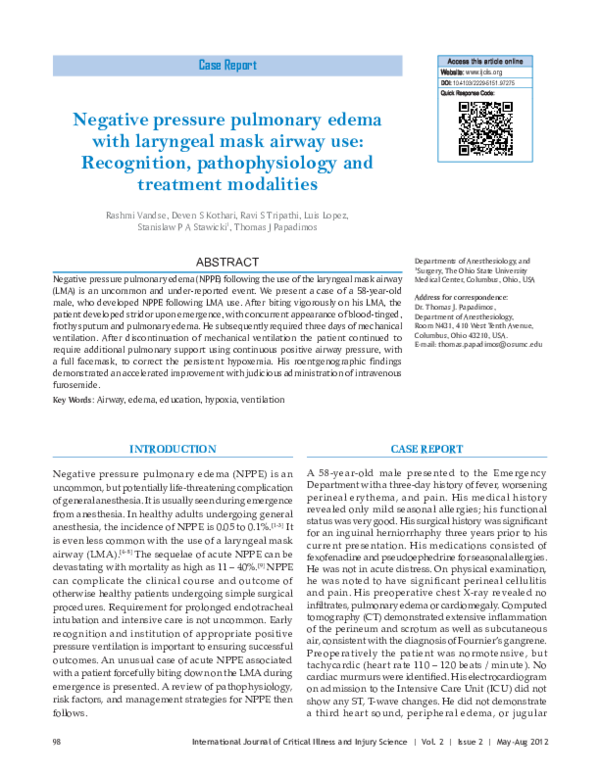 (PDF) Negative pressure pulmonary edema with laryngeal mask airway use ...