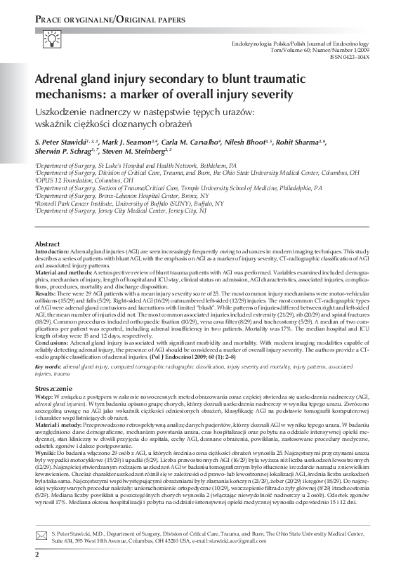 (PDF) Adrenal gland injury secondary to blunt traumatic mechanisms: a ...