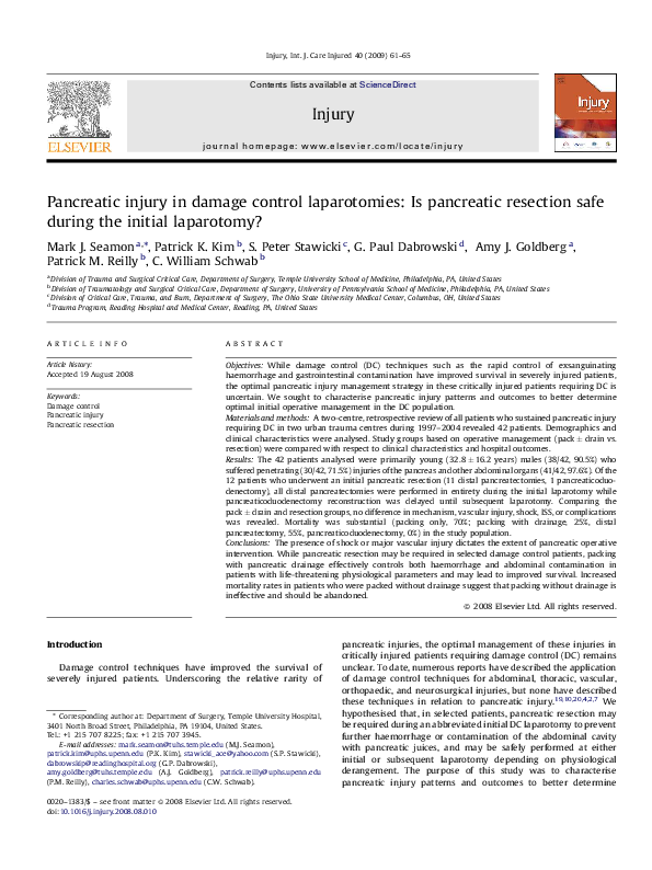 (PDF) Pancreatic injury in damage control laparotomies: Is pancreatic ...