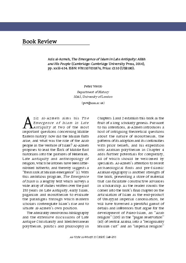 (PDF) Review of Aziz al-Azmeh, The Emergence of Islam in Late Antiquity
