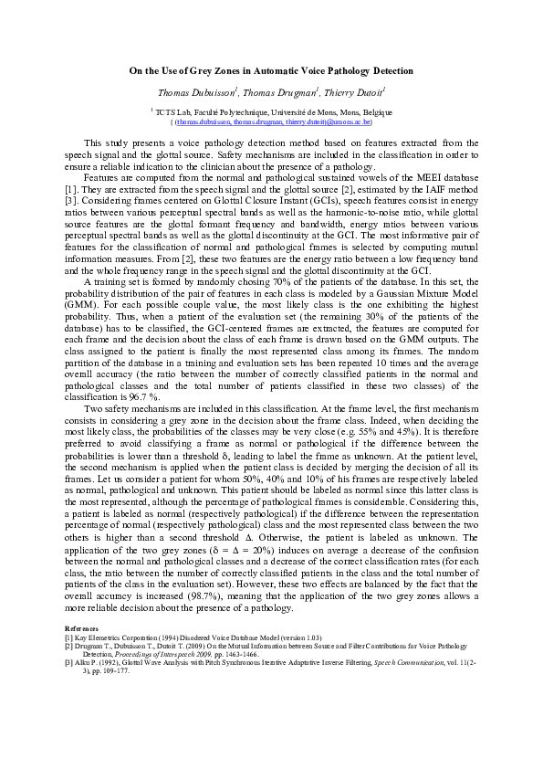 (PDF) On the Use of Grey Zones in Automatic Voice Pathology Detection