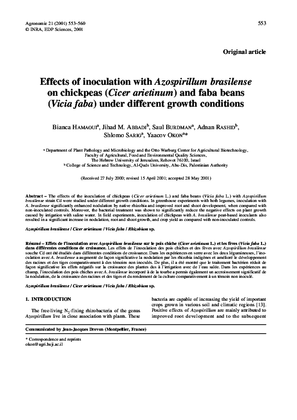 (PDF) Effects of inoculation with Azospirillum brasilense on ...