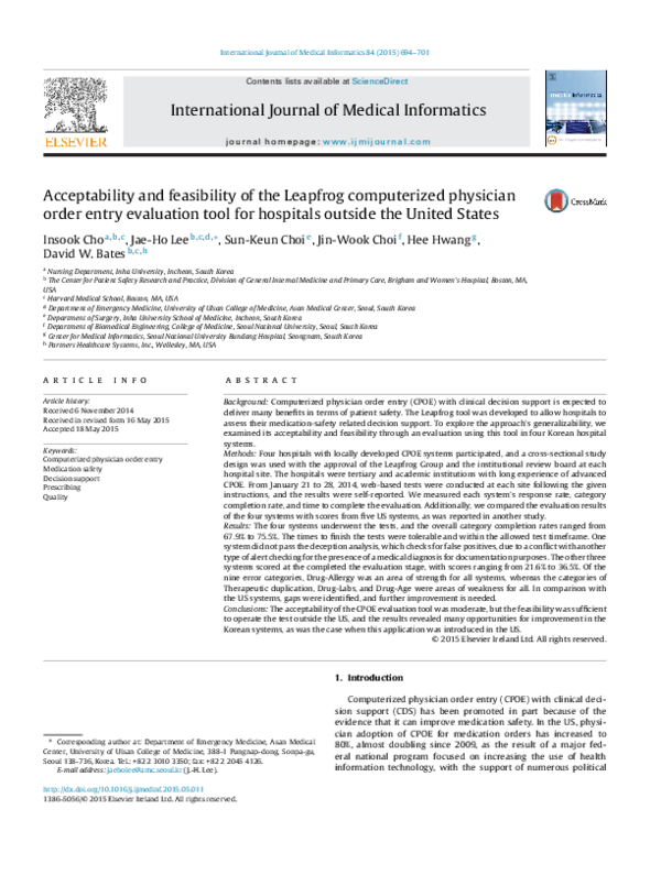 (PDF) Acceptability and feasibility of the Leapfrog computerized ...