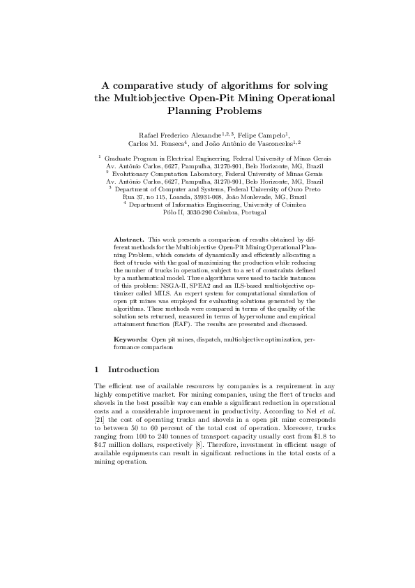 (PDF) A comparative study of algorithms for solving the Multiobjective Open-Pit Mining ...