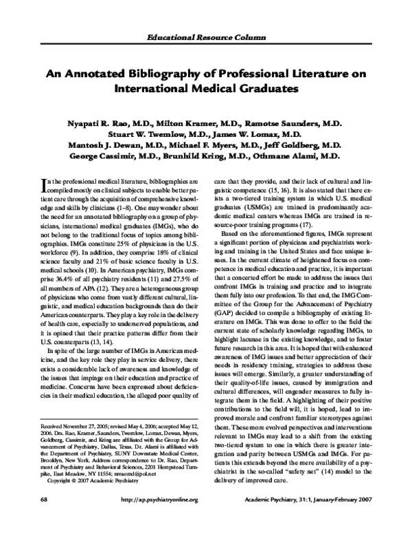 (PDF) An Annotated Bibliography of Professional Literature on ...