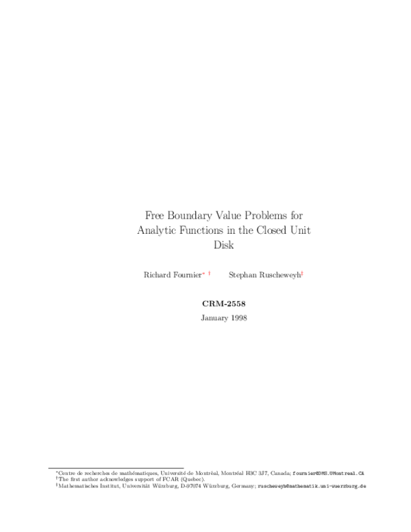 Pdf Free Boundary Value Problems For Analytic Functions In The Closed