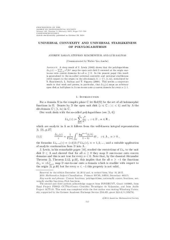 (PDF) Universal convexity and universal starlikeness of polylogarithms