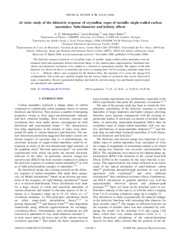 (PDF) Ab initio study of the dielectric response of crystalline ropes ...