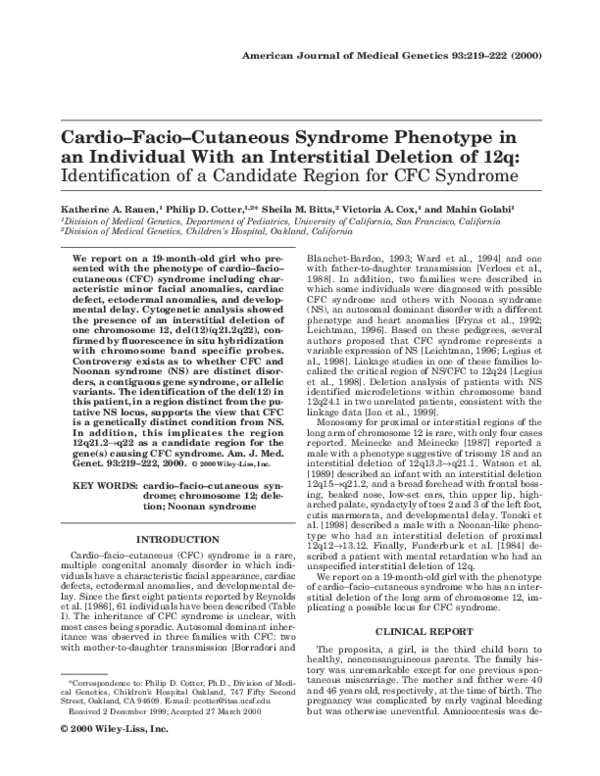(PDF) Cardio-facio-cutaneous syndrome phenotype in an individual with ...