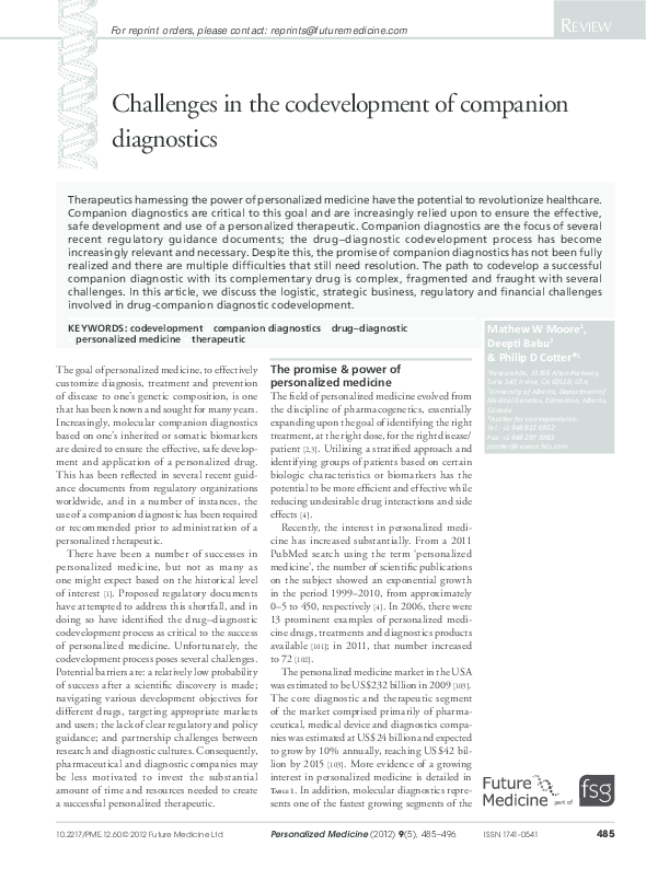 (PDF) Challenges in the codevelopment of companion diagnostics