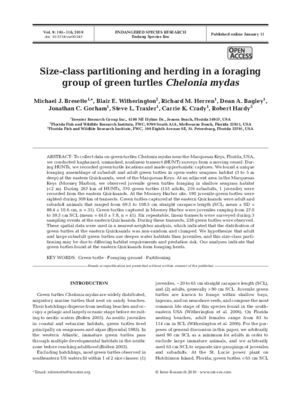 (PDF) Size-class partitioning and herding in a foraging group of green ...