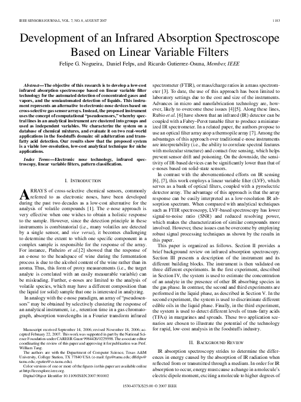 (PDF) Development of an Infrared Absorption Spectroscope Based on Linear Variable Filters