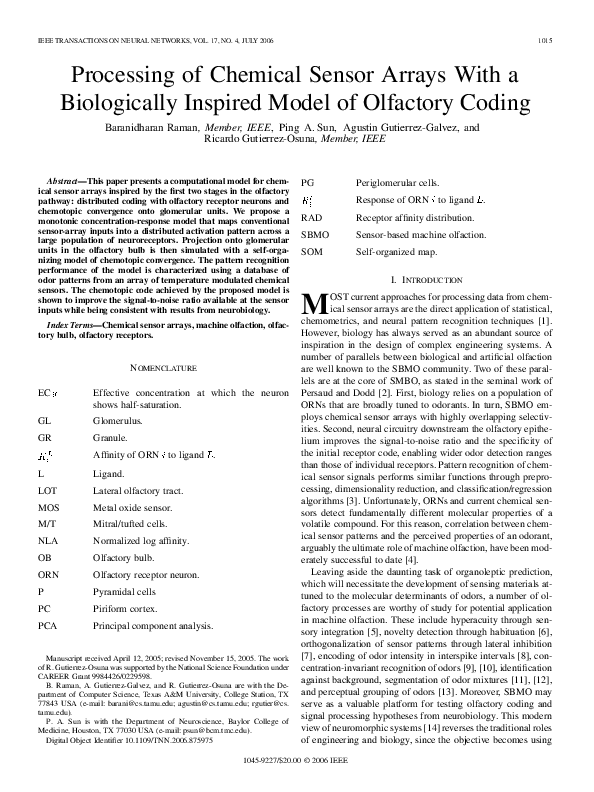 (PDF) Processing of Chemical Sensor Arrays With a Biologically Inspired Model of Olfactory ...