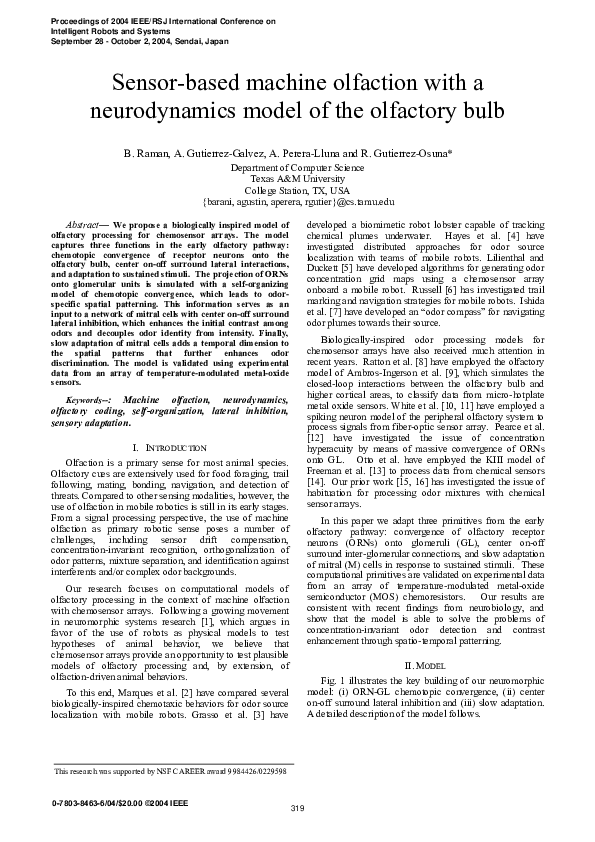 Pdf Sensor Based Machine Olfaction With A Neurodynamics Model Of The Olfactory Bulb Ricardo