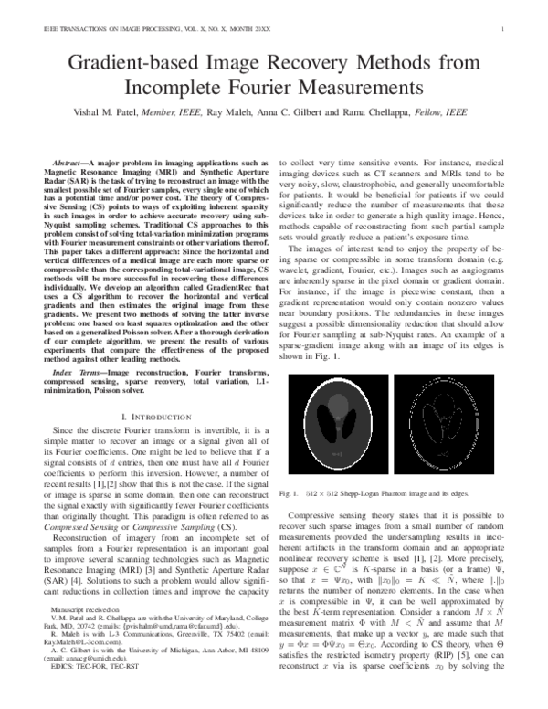 Pdf Gradient Based Image Recovery Methods From Incomplete Fourier Measurements Anna Gilbert