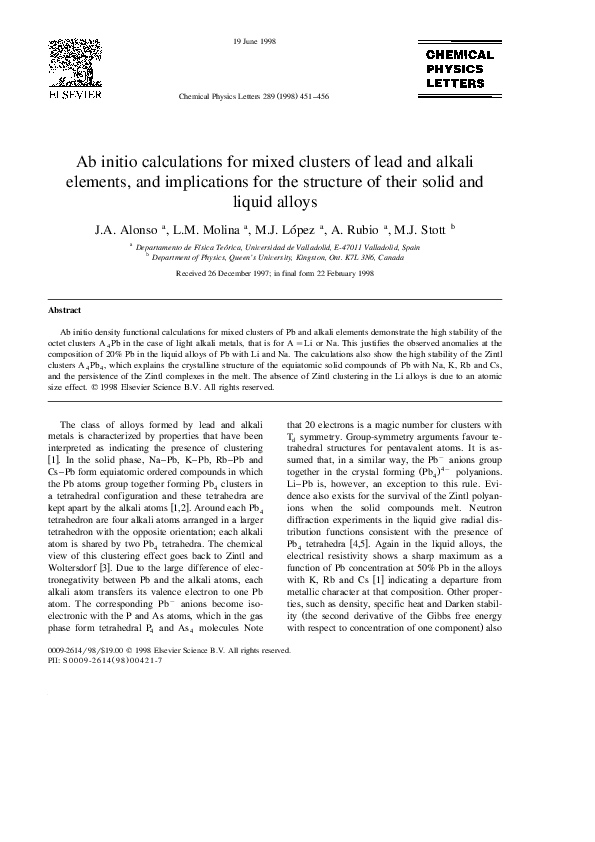 Pdf Ab Initio Calculations For Mixed Clusters Of Lead And Alkali