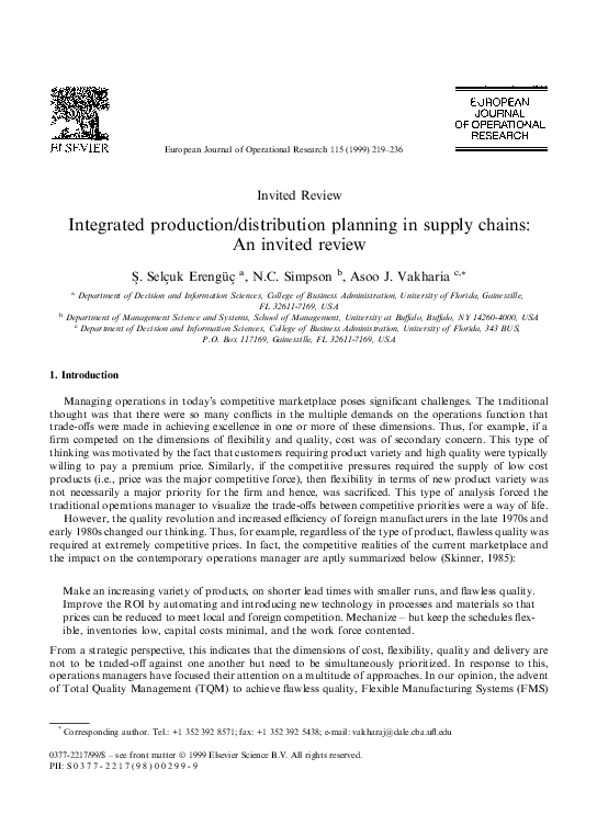 Pdf Integrated Production Distribution Planning In Supply Chains An Invited Review