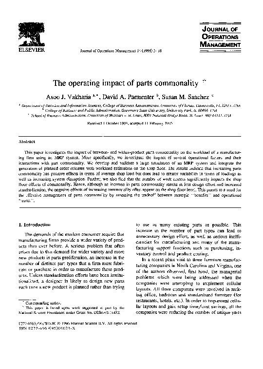 (PDF) The operating impact of parts commonality