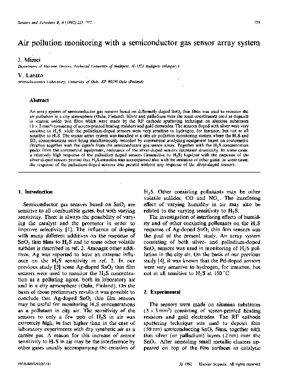 (PDF) Air pollution monitoring with a semiconductor gas sensor array system