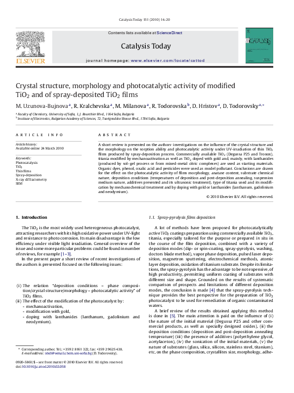 Crystal Structure Morphology And Photocatalytic Activity Of Modified Tio2 And Of Spray