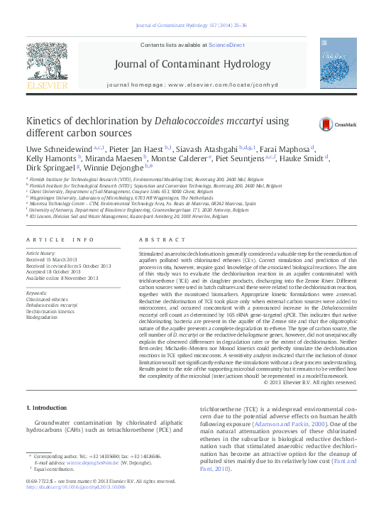 (PDF) Kinetics of dechlorination by Dehalococcoides mccartyi using ...