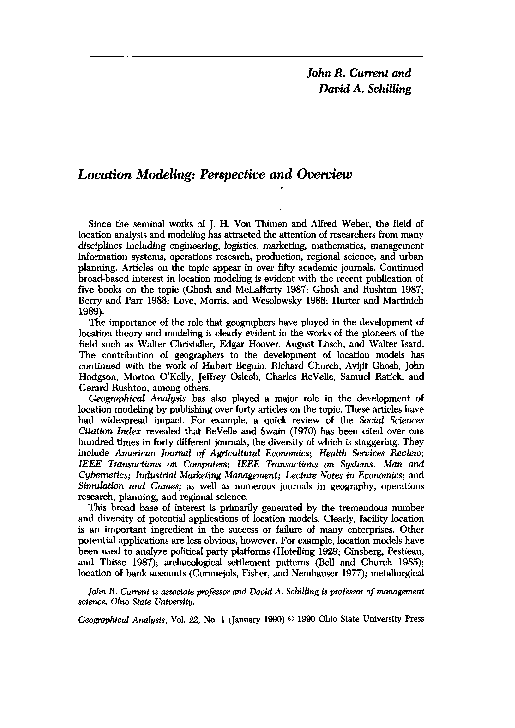 (PDF) Location Modeling: Perspective and Overview