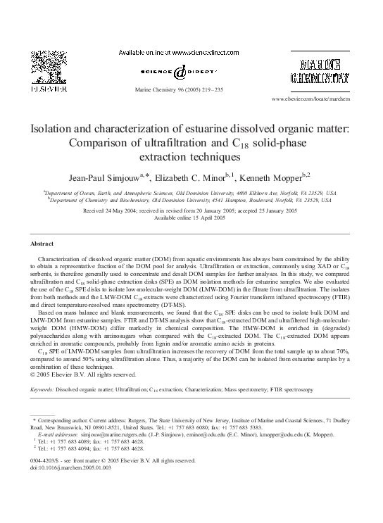 (PDF) Isolation and characterization of estuarine dissolved organic matter: Comparison of ...
