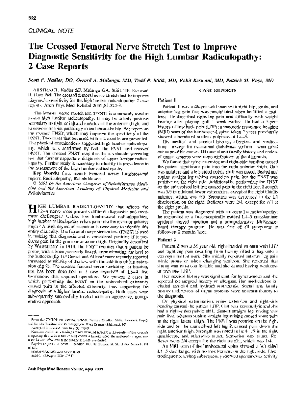 (PDF) The crossed femoral nerve stretch test to improve diagnostic ...