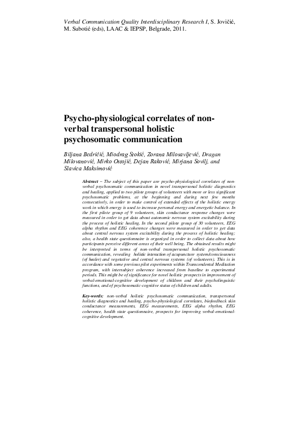 (PDF) Psycho-physiological correlates of non- verbal transpersonal ...