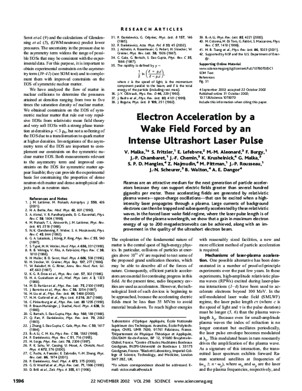 (PDF) Electron acceleration by a wake field forced by an intense ultrashort laser pulse