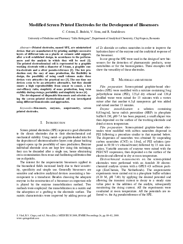 (PDF) Modified Screen Printed Electrodes for the Development of Biosensors