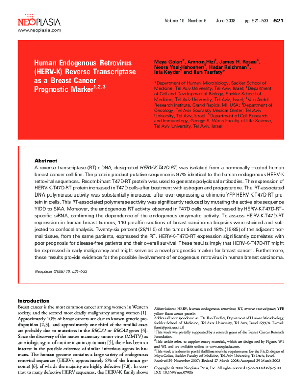 (PDF) Human endogenous retrovirus (HERV-K) reverse transcriptase as a ...