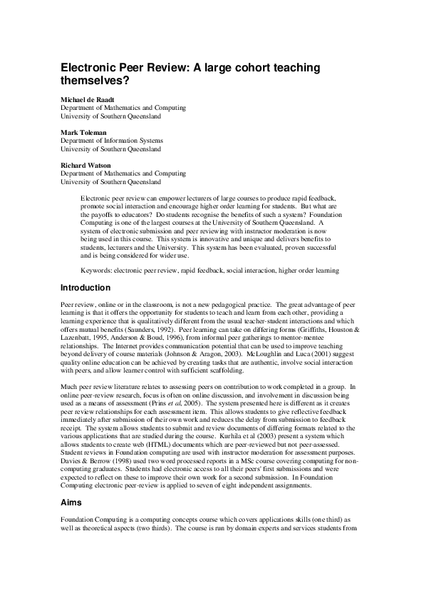 (PDF) Electronic peer review: a large cohort teaching themselves?