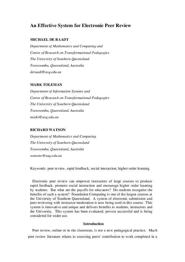 (PDF) An effective system for electronic peer review