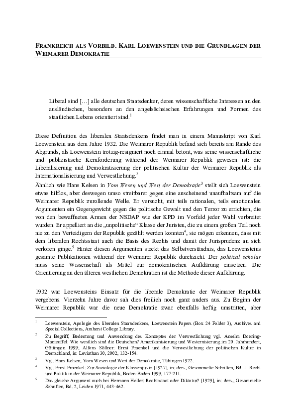 (PDF) Frankreich als Vorbild. Karl Loewenstein und die Grundlagen der ...