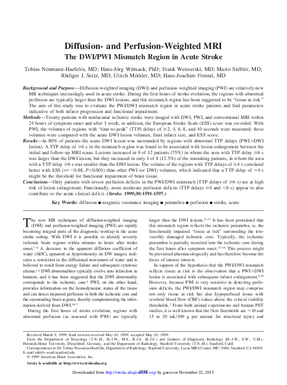 (PDF) Diffusion- and Perfusion-Weighted MRI : The DWI/PWI Mismatch ...