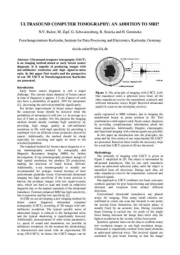 (PDF) Ultrasound Computer Tomography: an Addition to MRI?
