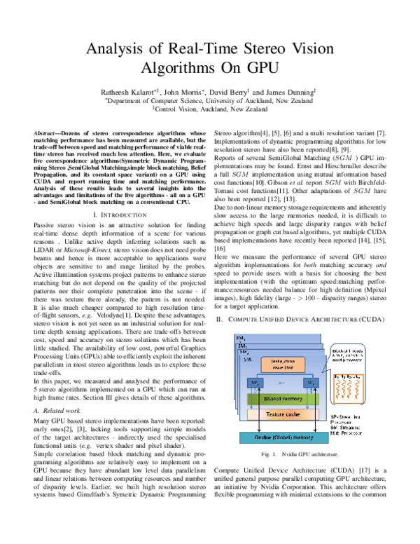 Pdf Analysis Of Real Time Stereo Vision Algorithms On Gpu R
