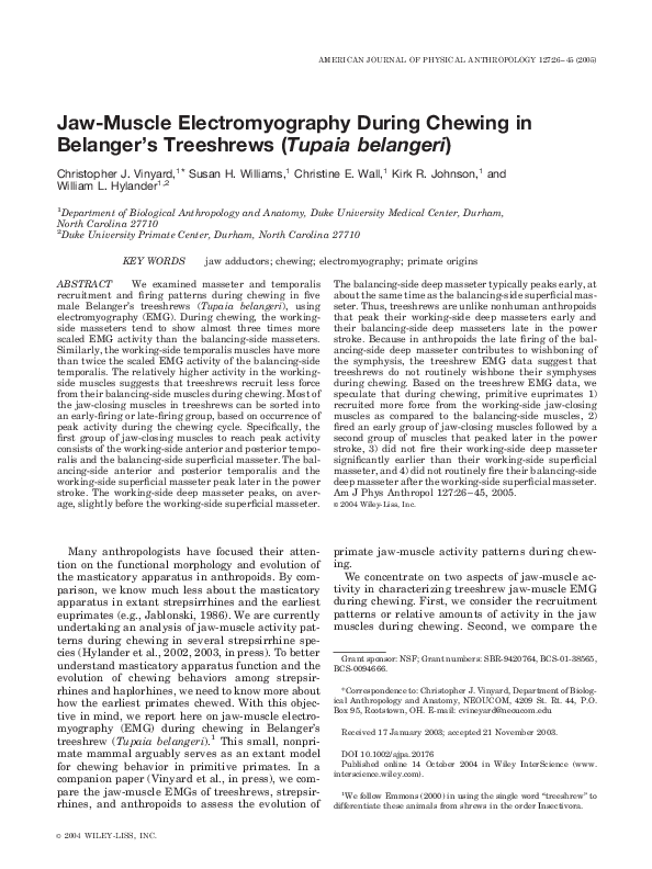 (PDF) Jaw-muscle electromyography during chewing in Belanger's ...