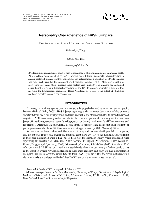 (PDF) Personality Characteristics of BASE Jumpers